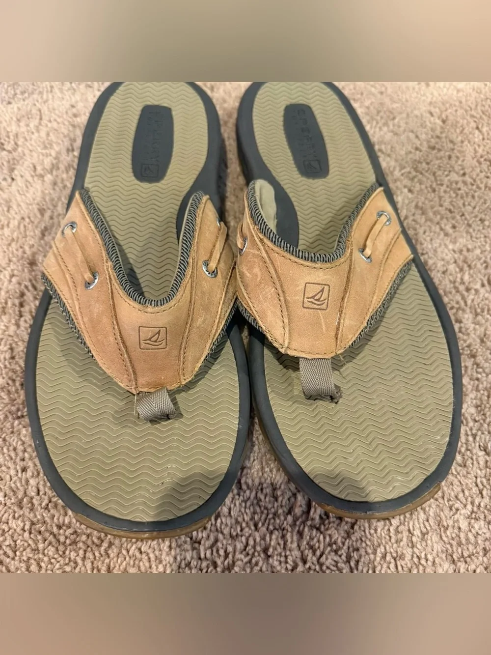 Sperry | Shoes | Sperry Mens Tan And Olive Leather Thong Sandals | Poshmark